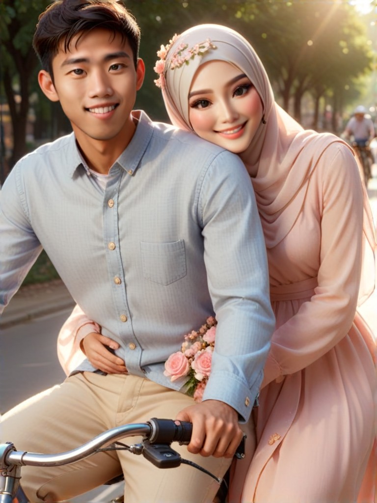 Romantic Muslim Couple Bicycle Ride Converter | a1.art