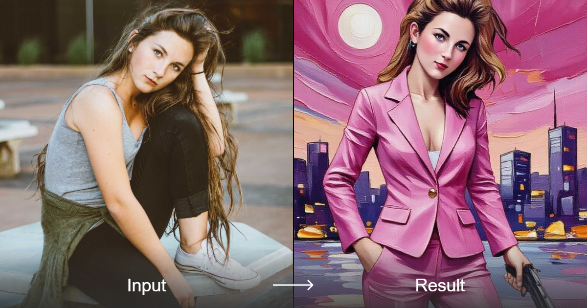 Pink Bodyguard Oil Painting Photo Style Converter | a1.art